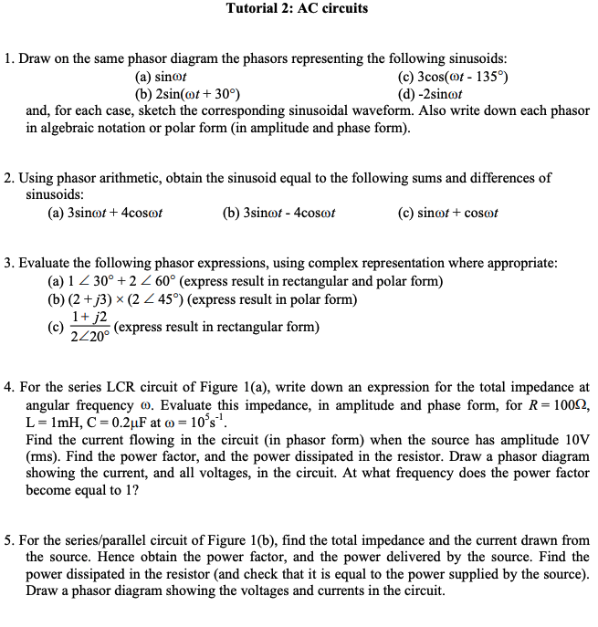 Solved 1. Draw on the same phasor diagram the phasors | Chegg.com