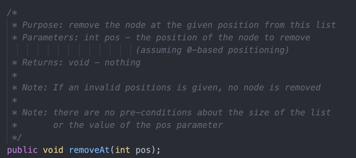 Solved /* * Purpose: remove the node at the given position | Chegg.com