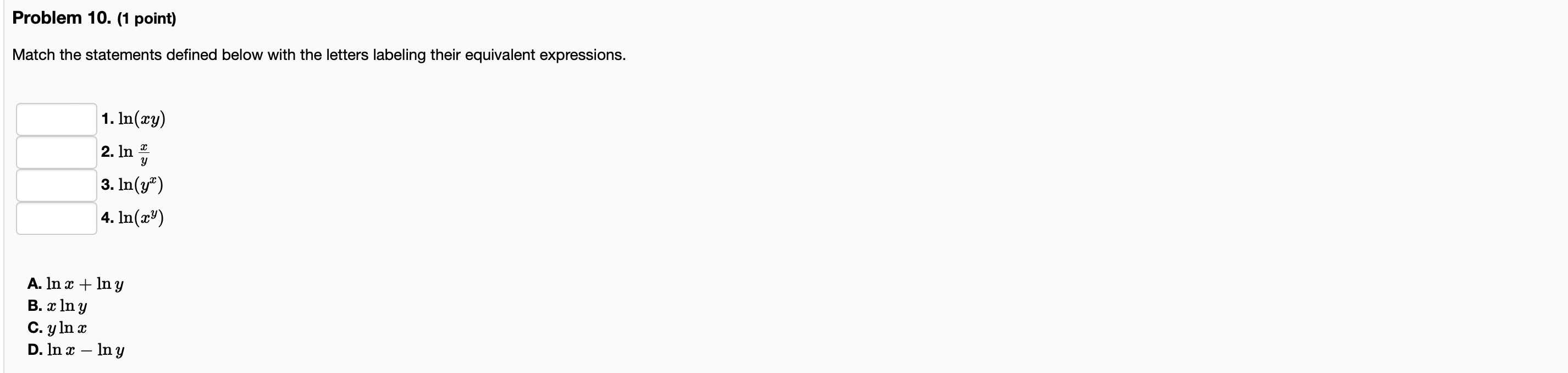 Solved Match the statements defined below with the letters | Chegg.com
