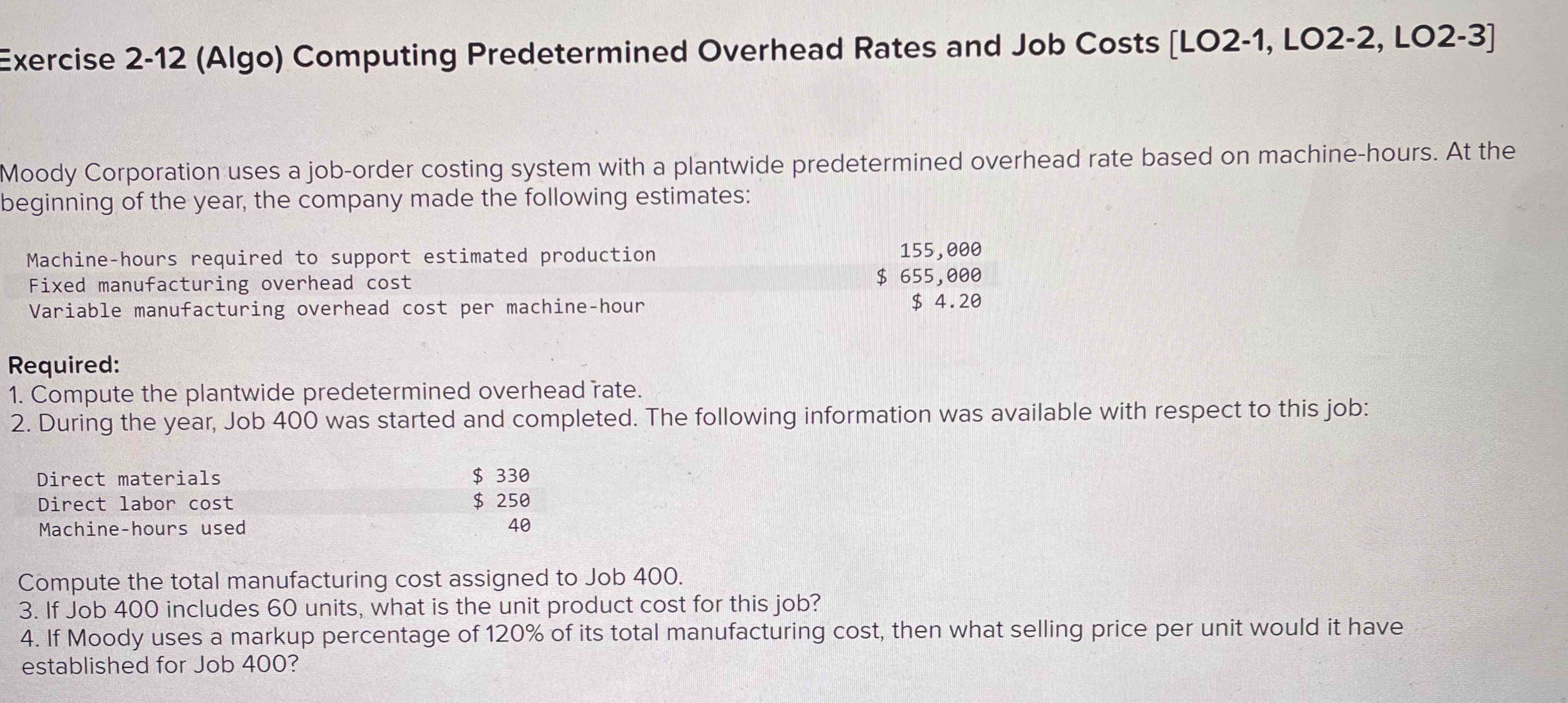 Solved Exercise 2-12 (Algo) ﻿Computing Predetermined | Chegg.com