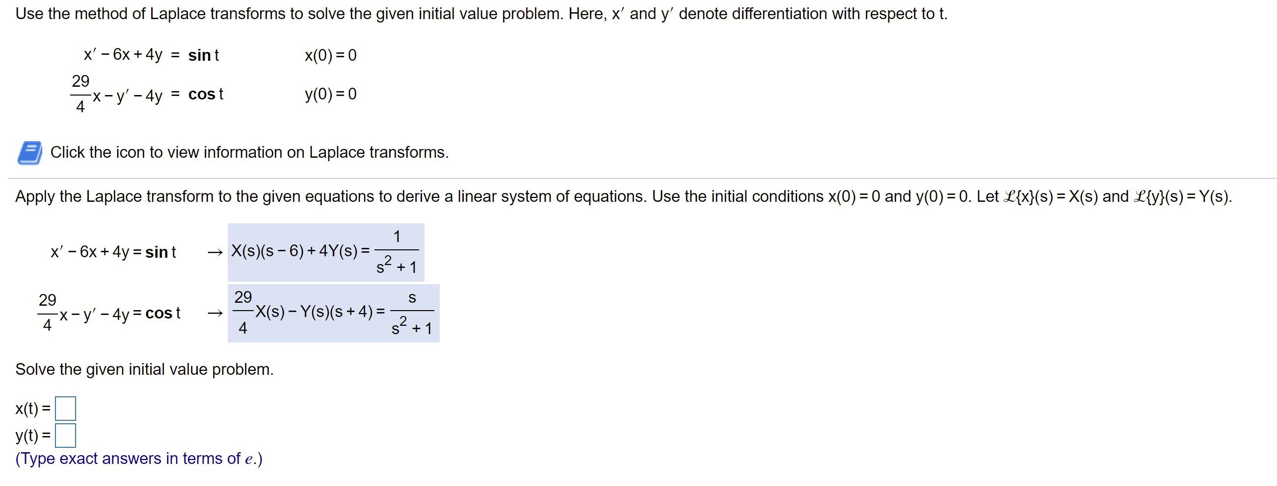 Solved Use the method of Laplace transforms to solve the | Chegg.com