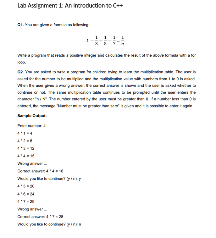 Solved Lab Assignment 1: An Introduction to C++ Q1. You are | Chegg.com