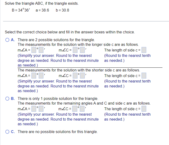 Solved Solve The Triangle Abc If The Triangle Exists