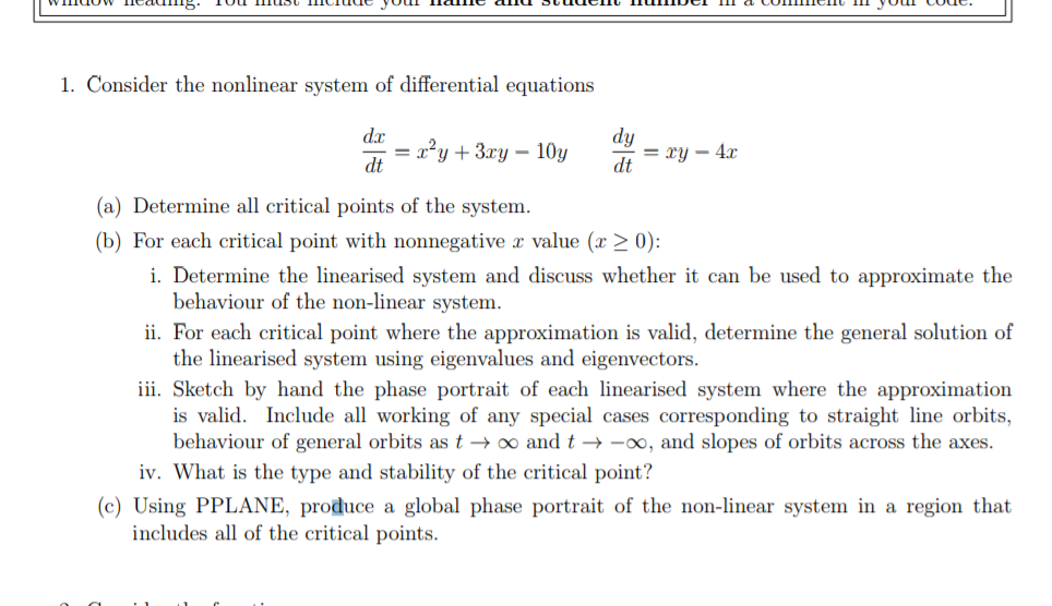 Solved 1. Consider the nonlinear system of differential | Chegg.com Solved 1. Consider the nonlinear system of differential | Chegg.com
