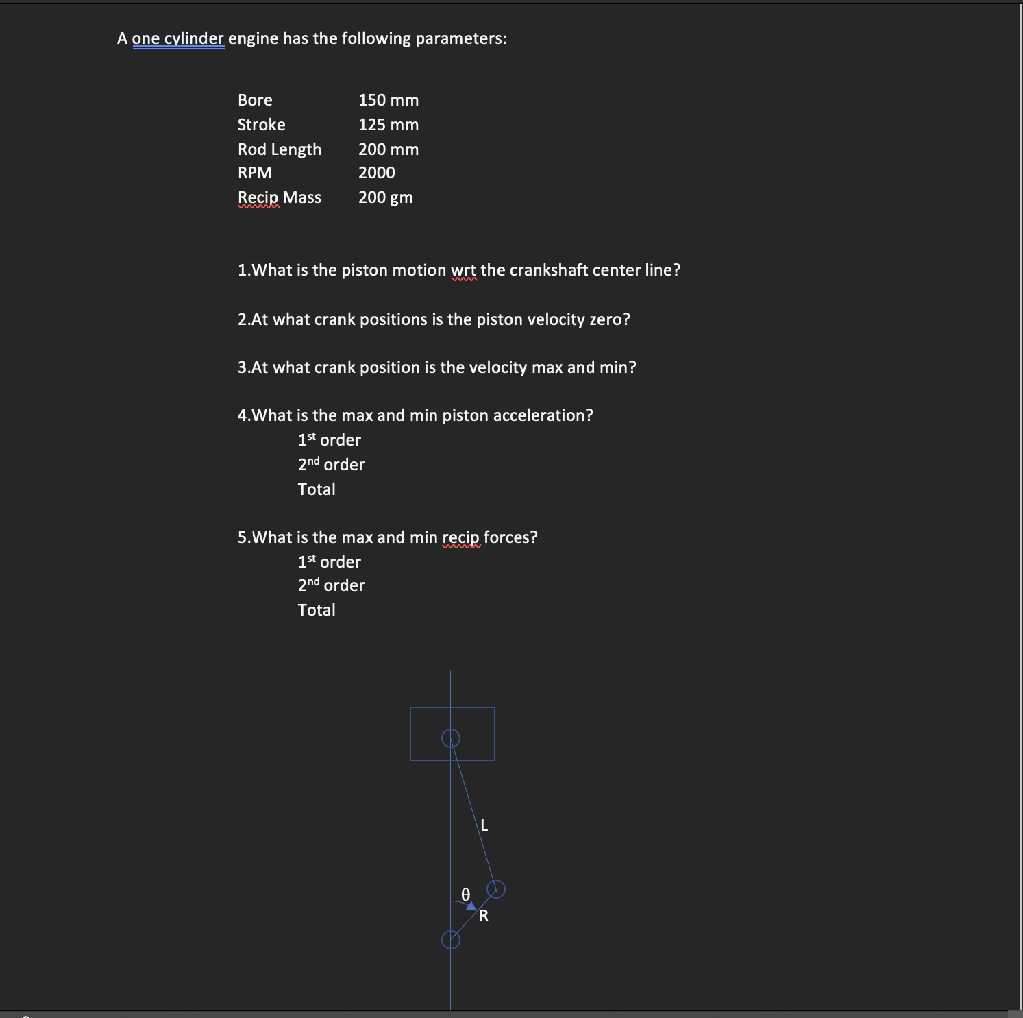 Solved A one cylinder engine has the following | Chegg.com