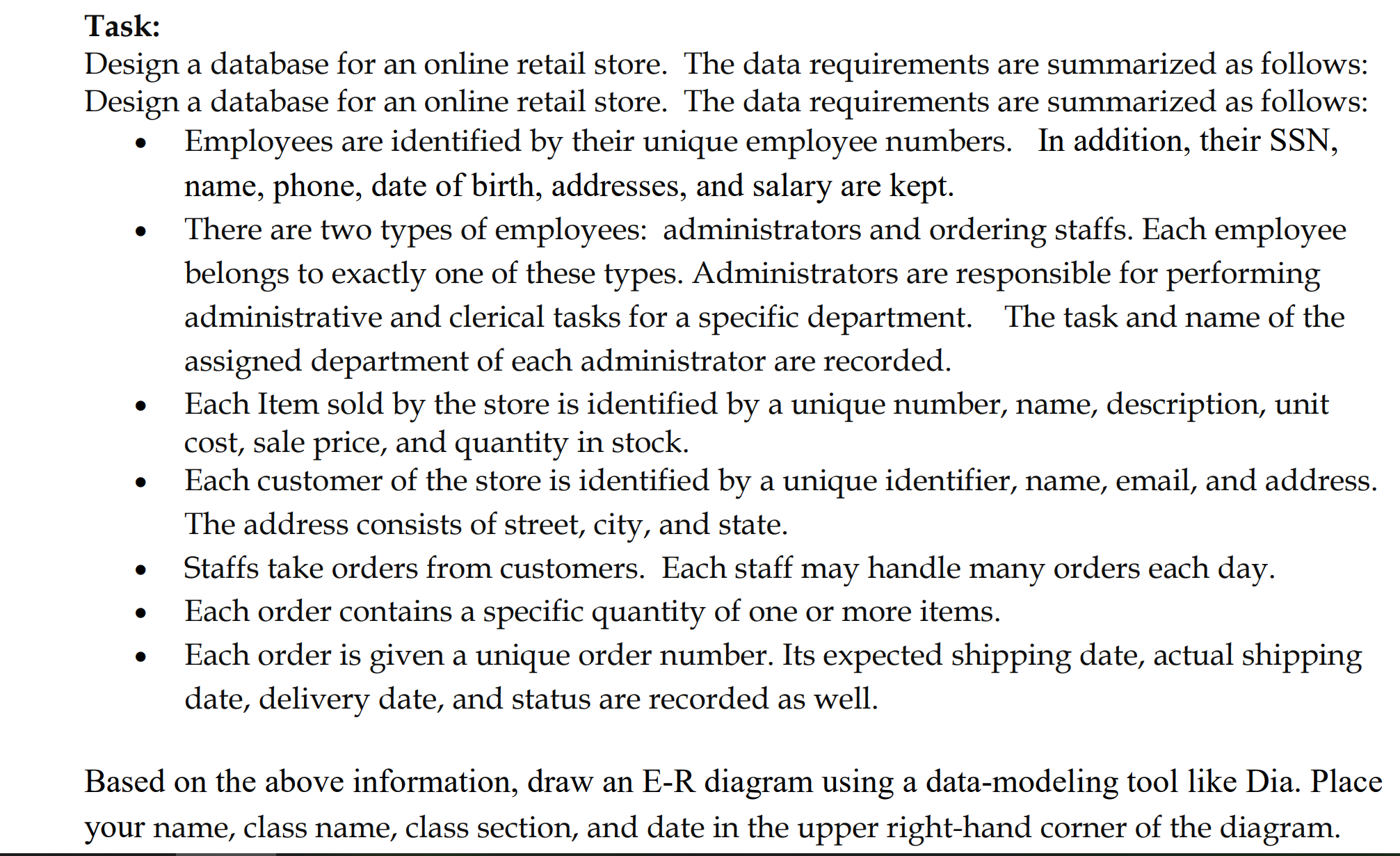 Solved Design a database for an online retail store. The | Chegg.com