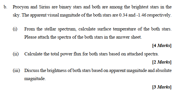 Solved b. Procyon and Sirius are binary stars and both are | Chegg.com