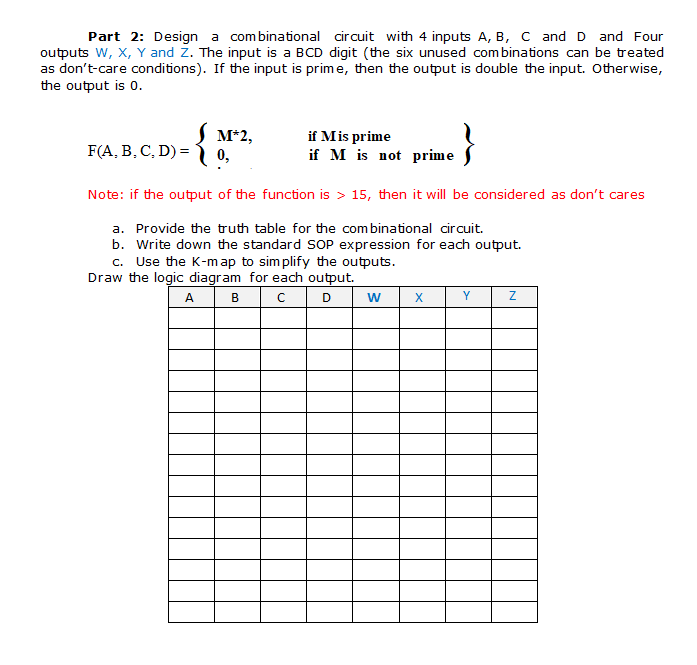 Solved Part 2 Design A Combinational Circuit With 4 Inputs 