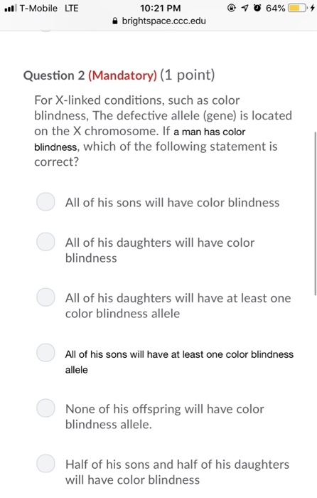 Solved Question 1 (Mandatory) (1 point) Detached ear lobe | Chegg.com