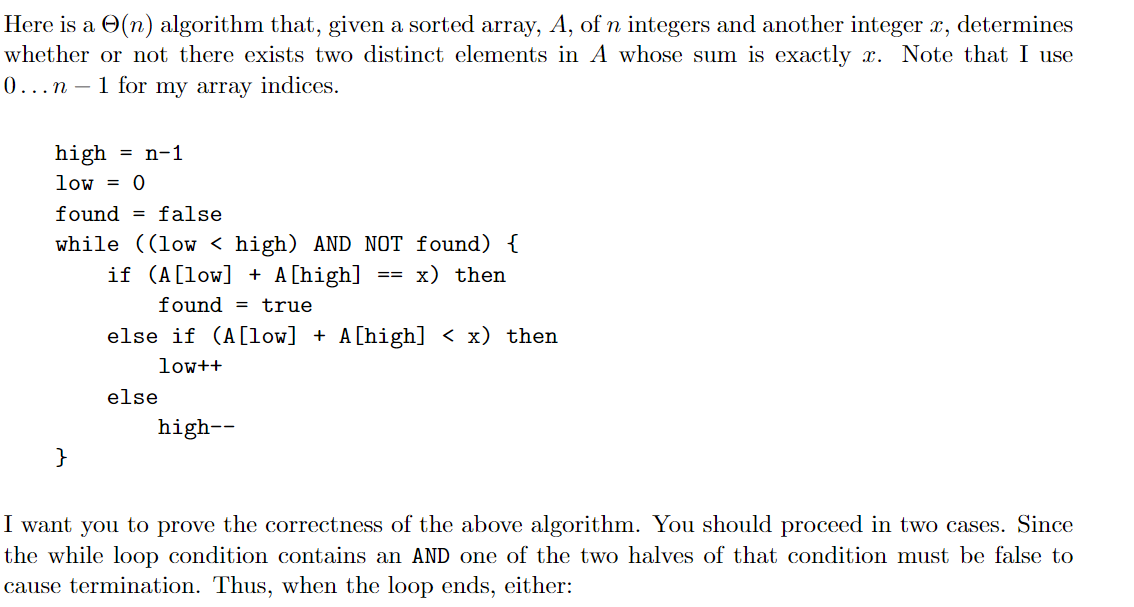 Solved Here is a Θ(n) algorithm that, given a sorted array, | Chegg.com