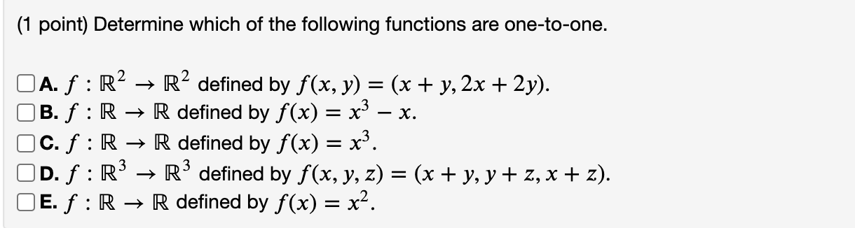 Solved (1 point) Determine which of the following functions | Chegg.com