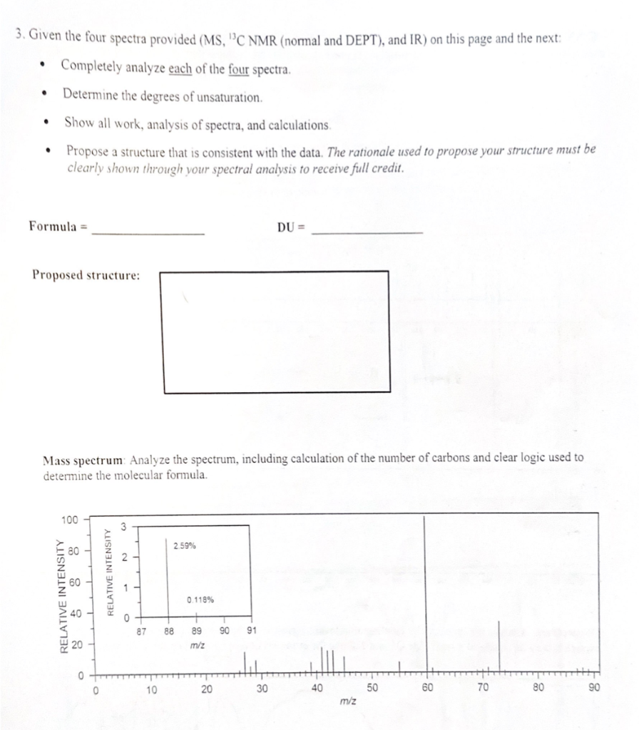 Solved 3. Given the four spectra provided (MS, 13C NMR | Chegg.com