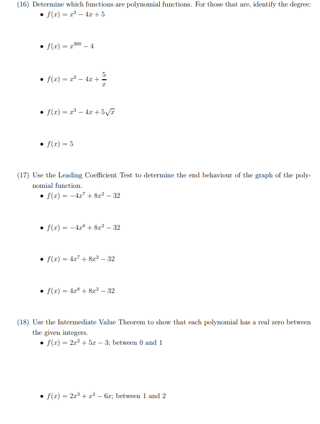 Solved (16) Determine which functions are polynomial | Chegg.com