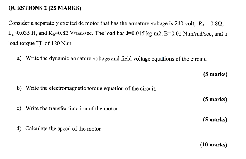 Solved Consider a separately excited dc motor that has the | Chegg.com