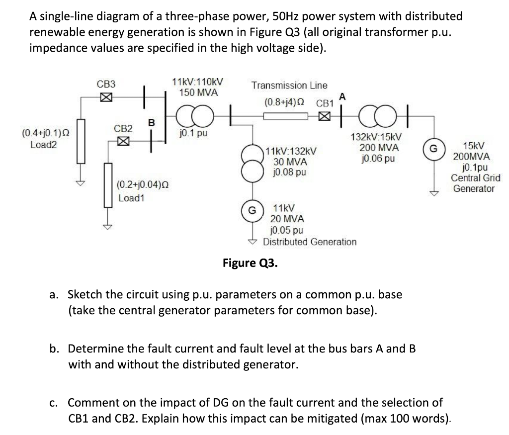 Solved A single-line diagram of a three-phase power, 50Hz | Chegg.com