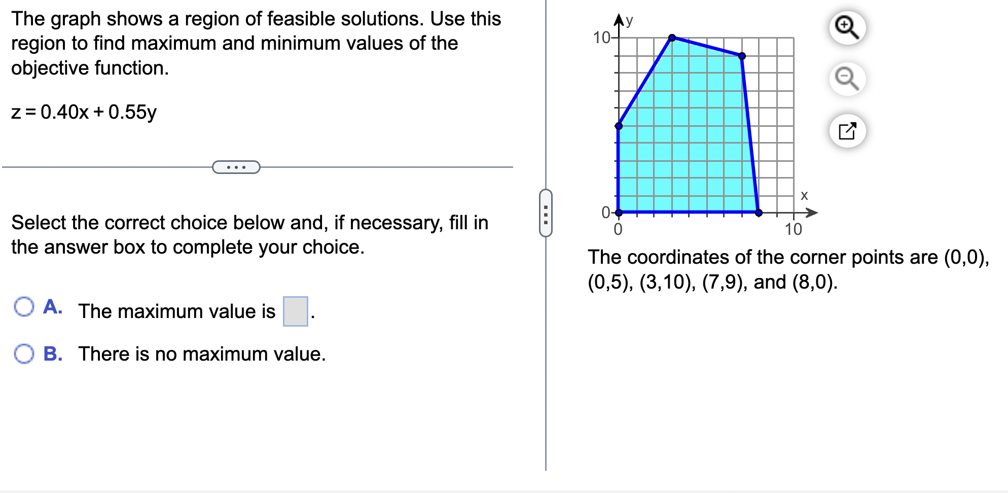 Solved The graph shows a region of feasible solutions. Use | Chegg.com