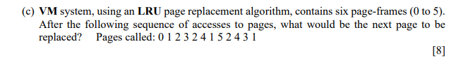 Solved (c) VM system, using an LRU page replacement | Chegg.com