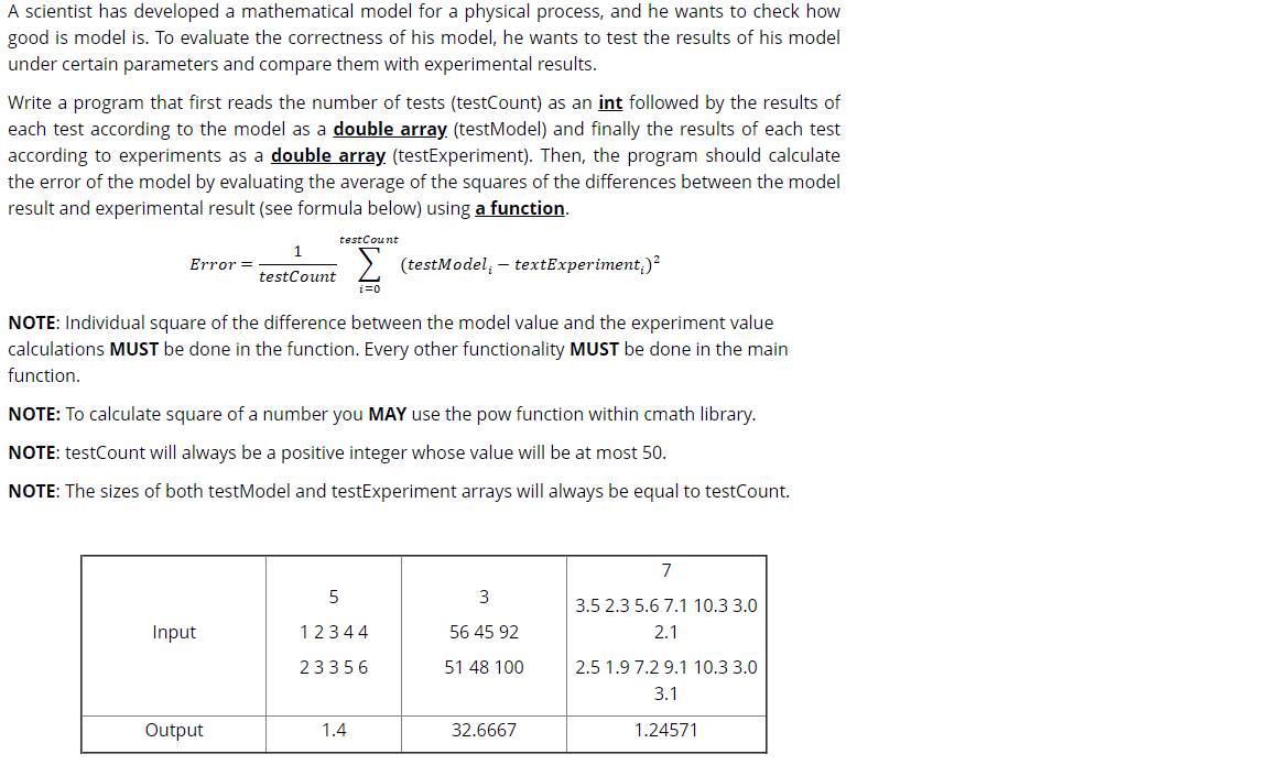 Solved A scientist has developed a mathematical model for a | Chegg.com