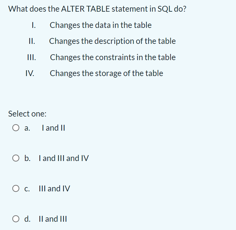 Solved What Does The Alter Table Statement In Sql Do I