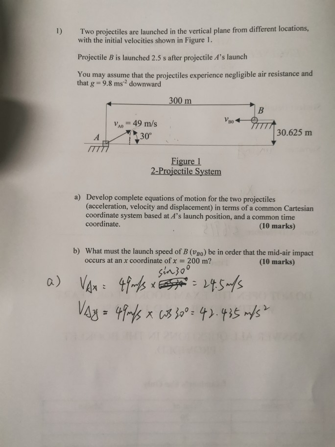 Solved Two projectiles are launched in the vertical plane | Chegg.com