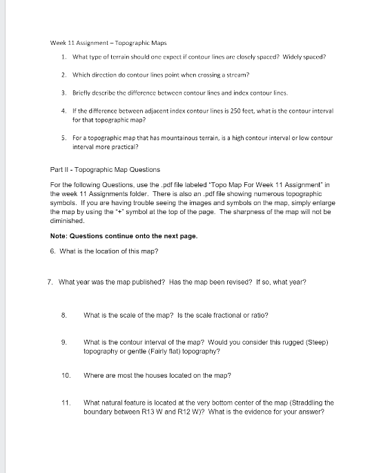Solved Week 11 Assignment - Topographic Maps 1. What type of | Chegg.com