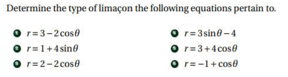 Solved Determine the type of limaçon the following equations | Chegg.com