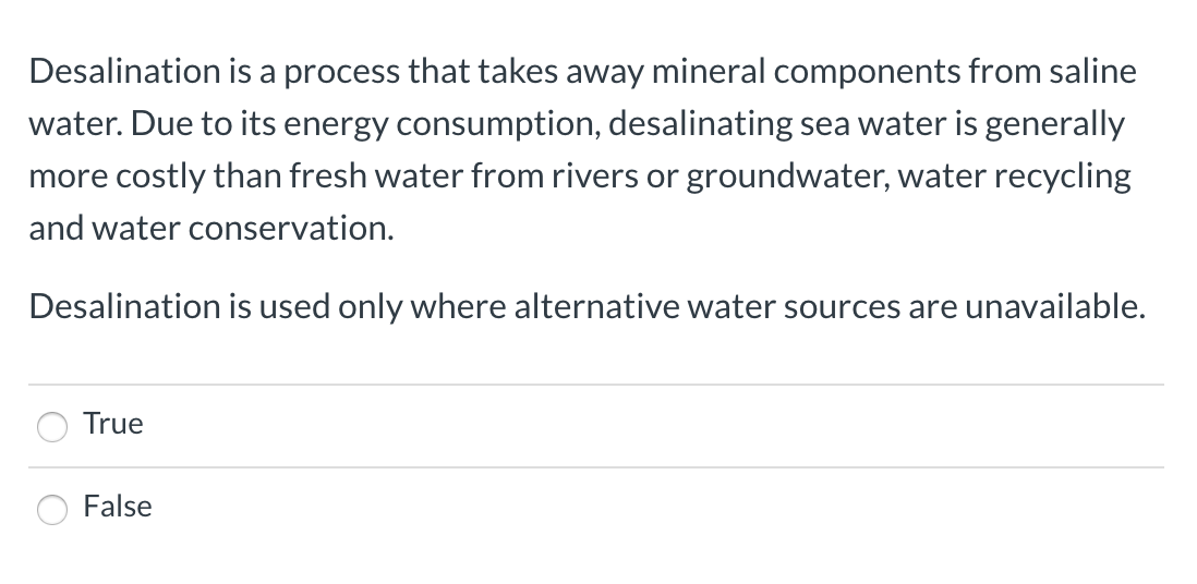 Solved Desalination is a process that takes away mineral | Chegg.com