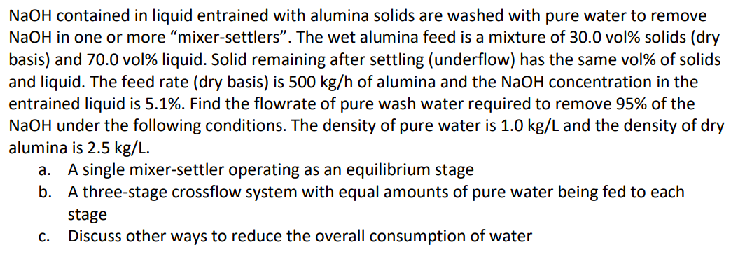 Solved NaOH contained in liquid entrained with alumina | Chegg.com