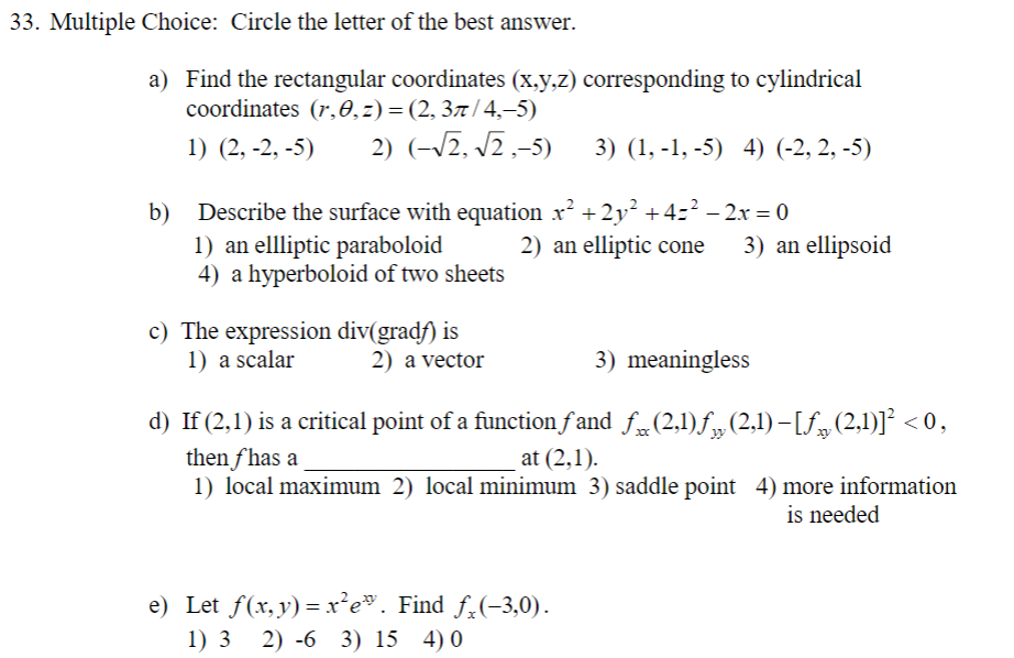 Solved 33. Multiple Choice: Circle the letter of the best | Chegg.com