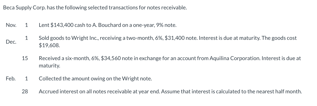Solved Beca Supply Corp. has the following selected | Chegg.com