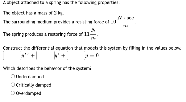 Solved A object attached to a spring has the following | Chegg.com