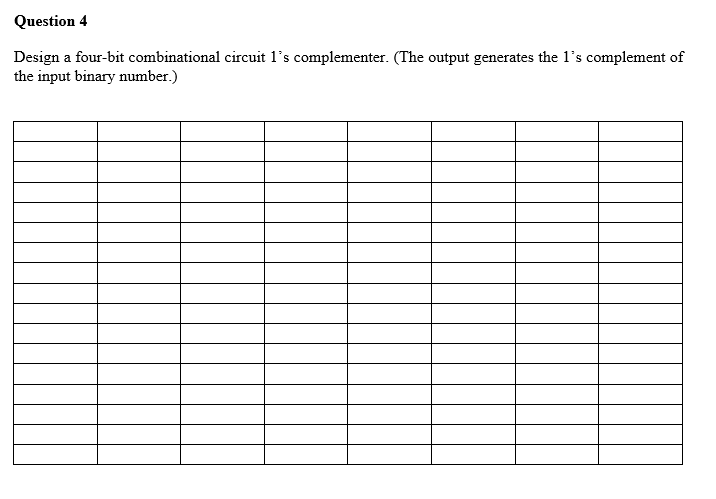 Solved Question 4 Design a four-bit combinational circuit | Chegg.com