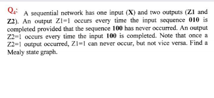 Solved A sequential network has one input (X) and two | Chegg.com