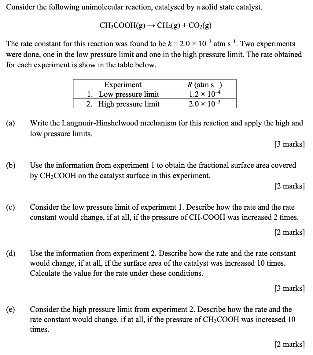 Solved Consider the following unimolecular reaction, | Chegg.com