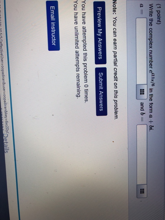 Solved (1 point) Write the complex number z =-10 + 4z in | Chegg.com