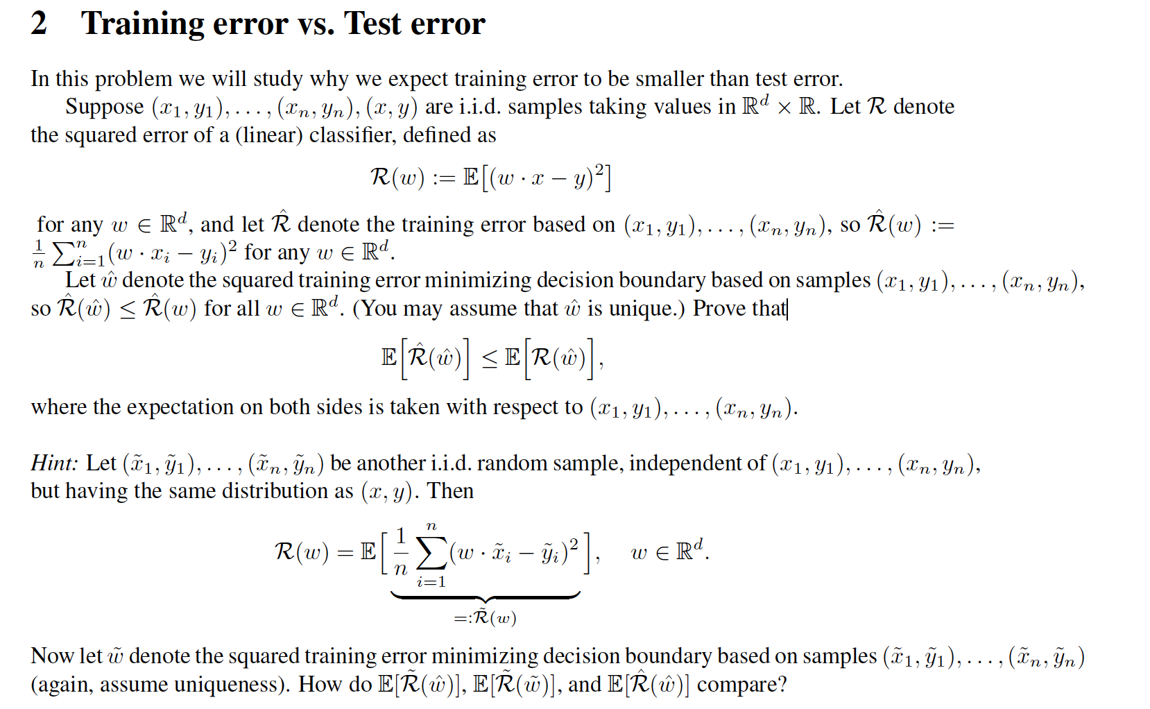 2 Training error vs. Test error In this problem we | Chegg.com