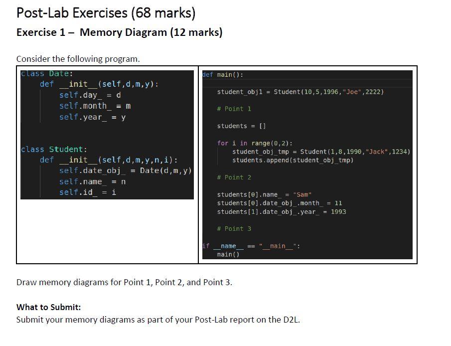 Post-Lab Exercises (68 marks) Exercise 1 - Memory | Chegg.com