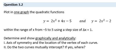 Solved Plot in one graph the quadratic functions y=2x2+4x−5 | Chegg.com