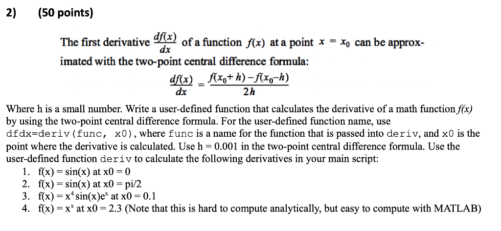 Solved The first derivative dxdf(x) of a function f(x) at a | Chegg.com