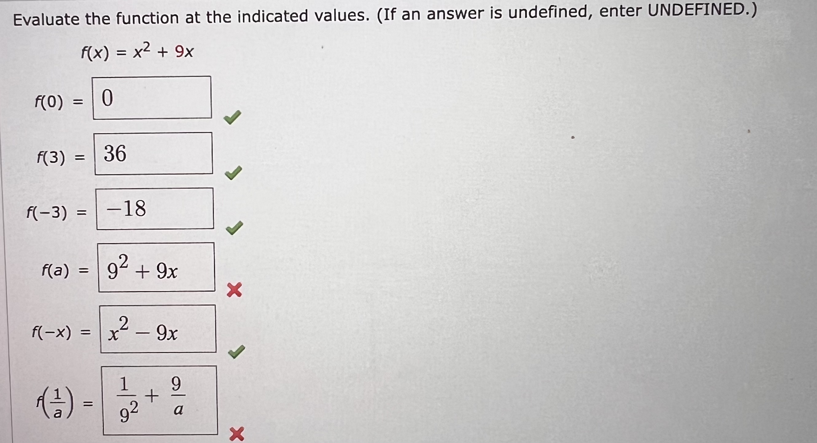 Solved Evaluate the function at the indicated values. (If an | Chegg.com