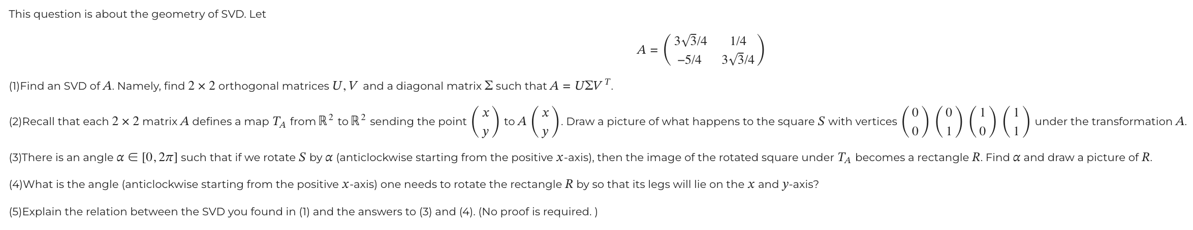 Solved This question is about the geometry of SVD. | Chegg.com