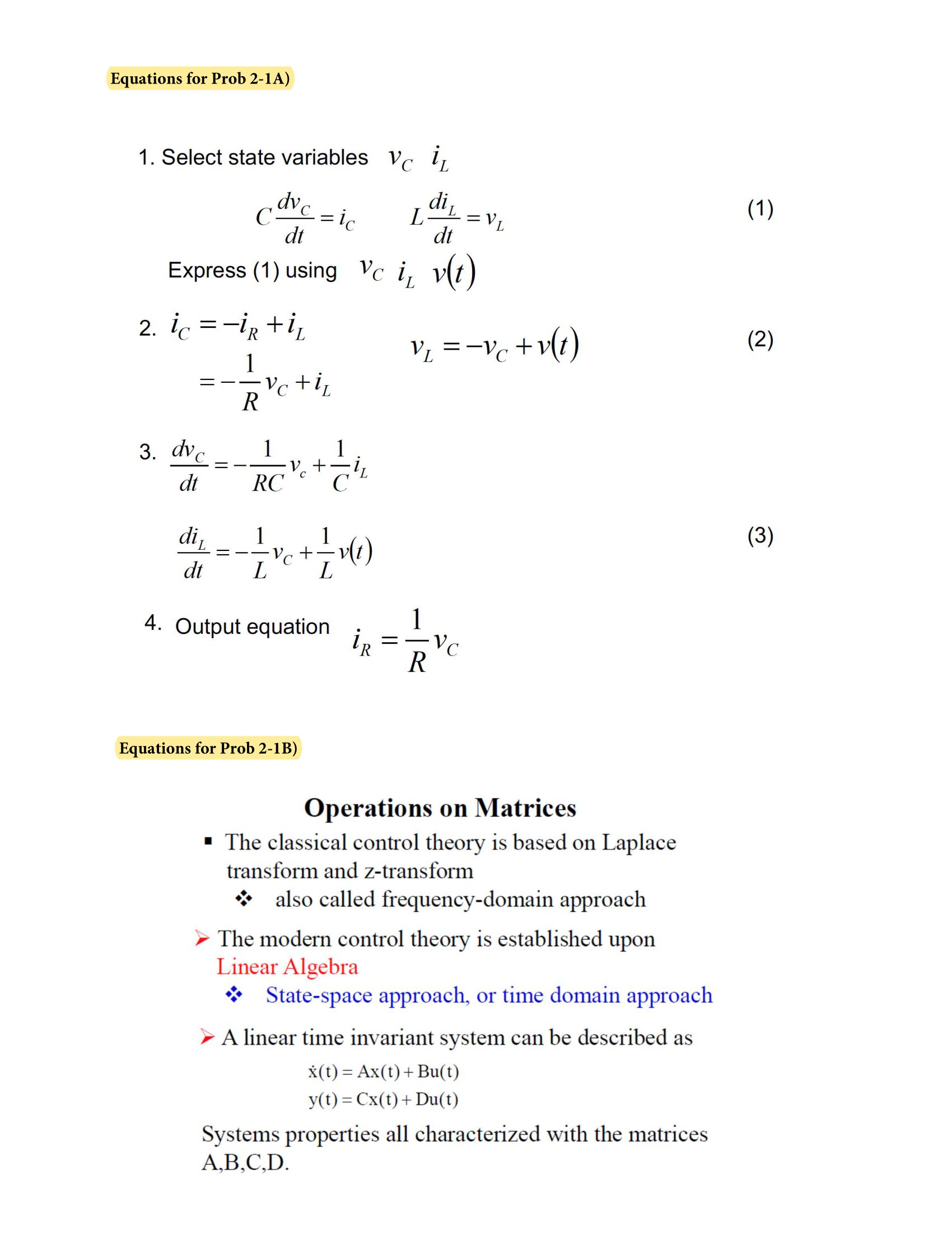 Solved Equations for Prob 2-1A) 1. Select state variables | Chegg.com