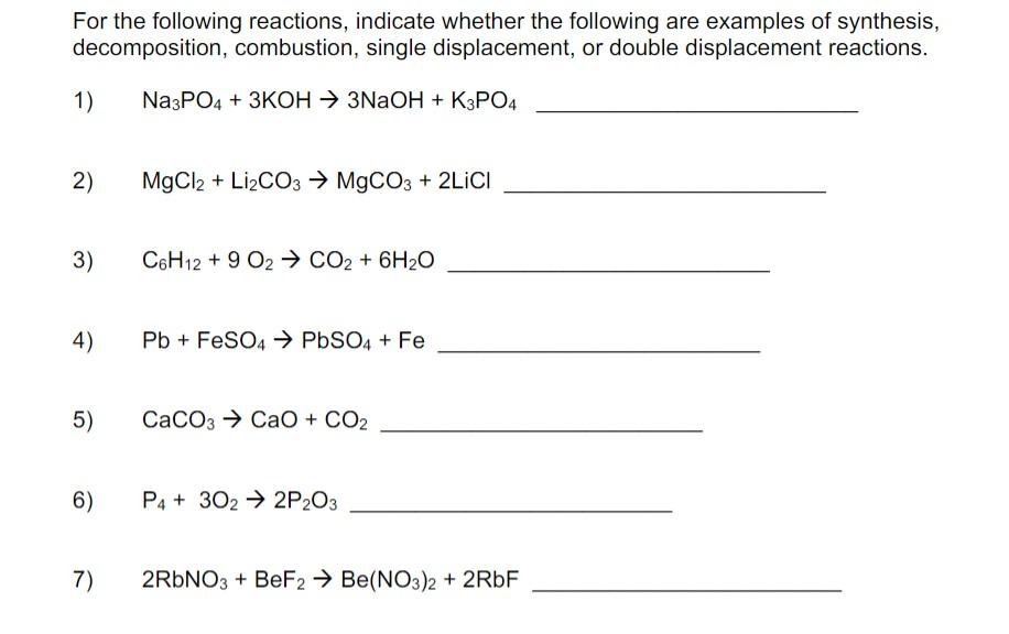 Solved For The Following Reactions Indicate Whether The Chegg