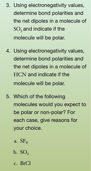 Solved 3. Using electronegativity values, determine bond | Chegg.com