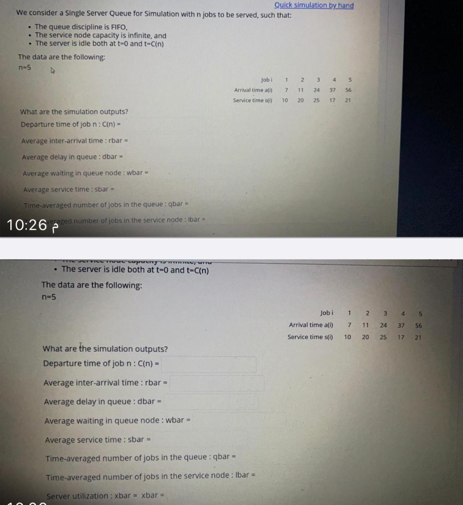 Quick simulation by hand We consider a Single Server | Chegg.com