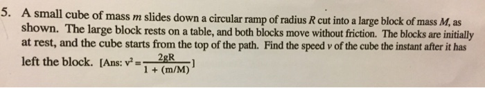 Solved 5. A small cube of mass m slides down a circular ramp | Chegg.com