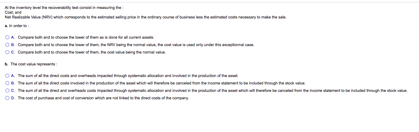 Solved At the inventory level the recoverability test | Chegg.com