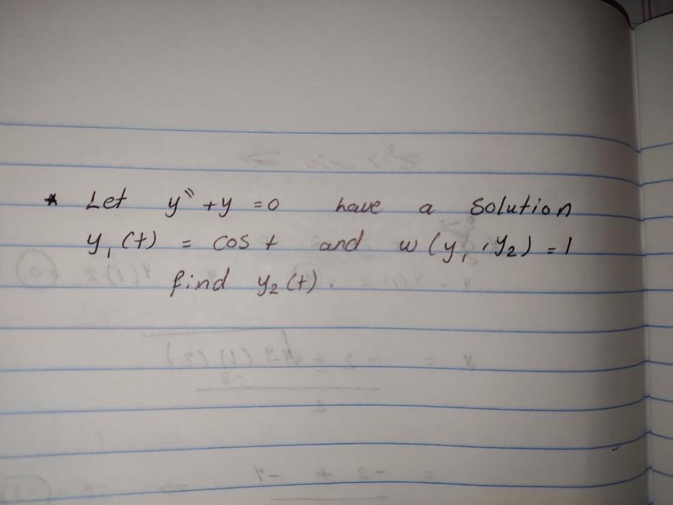 Solved have a * Let Let y + y = 0 Solution = cost and wly, | Chegg.com