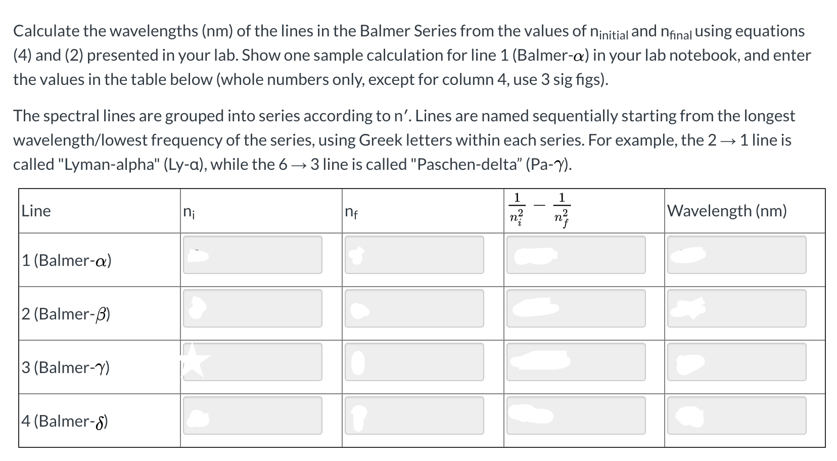 Solved Calculate the wavelengths (nm) of the lines in the | Chegg.com