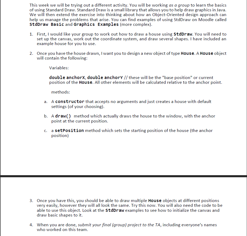 Solved This week we will be trying out a different activity. | Chegg.com